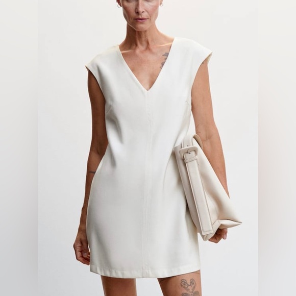 Mango | Dresses | White Vline Mini Dress By Mango | Poshmark